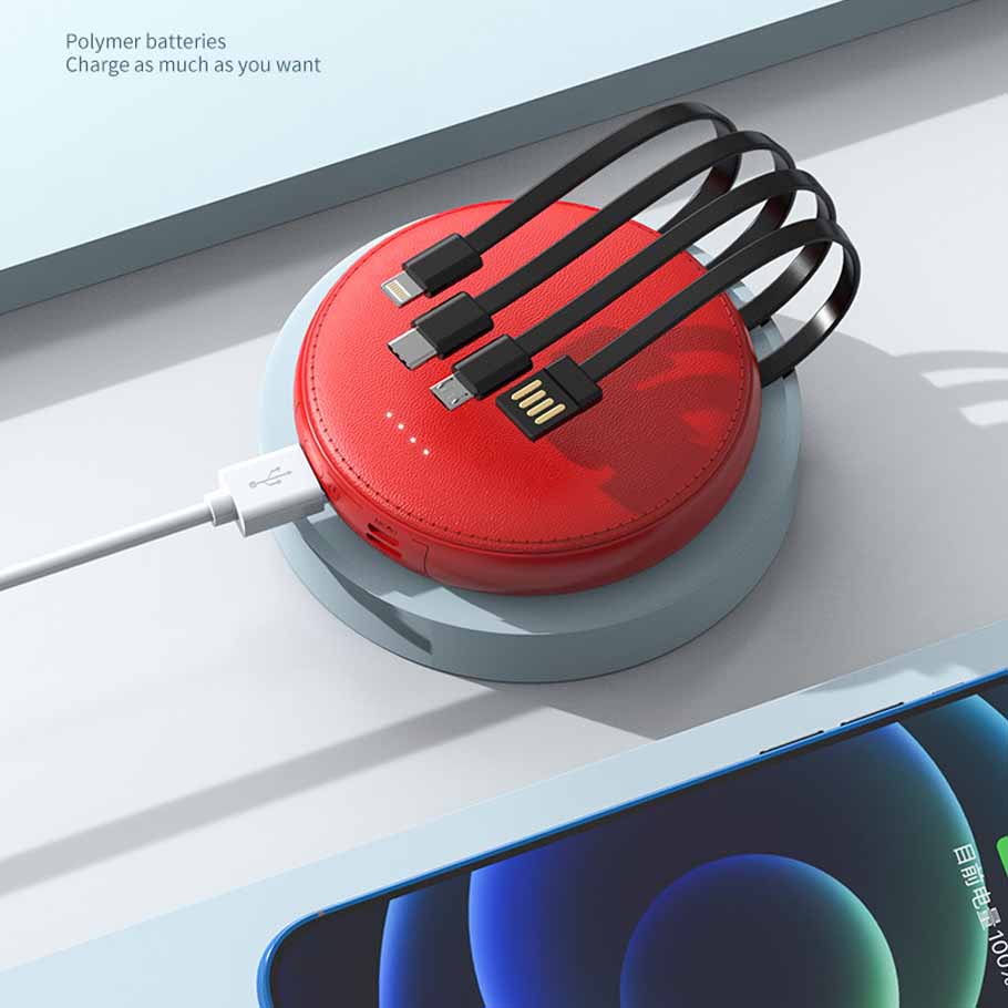 Mini Portable Power Bank with Built-in Cable | 10000mAh | Logo Printing