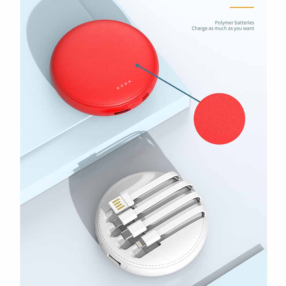 Mini Portable Power Bank with Built-in Cable | 10000mAh | Logo Printing