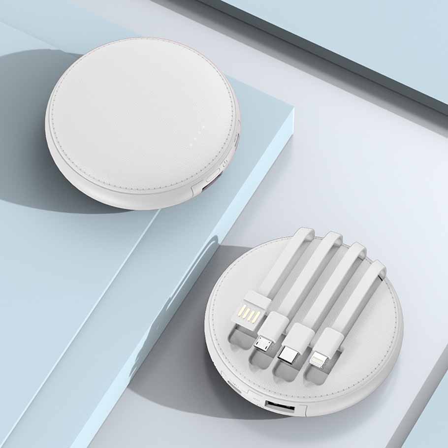 Mini Portable Power Bank with Built-in Cable | 10000mAh | Logo Printing